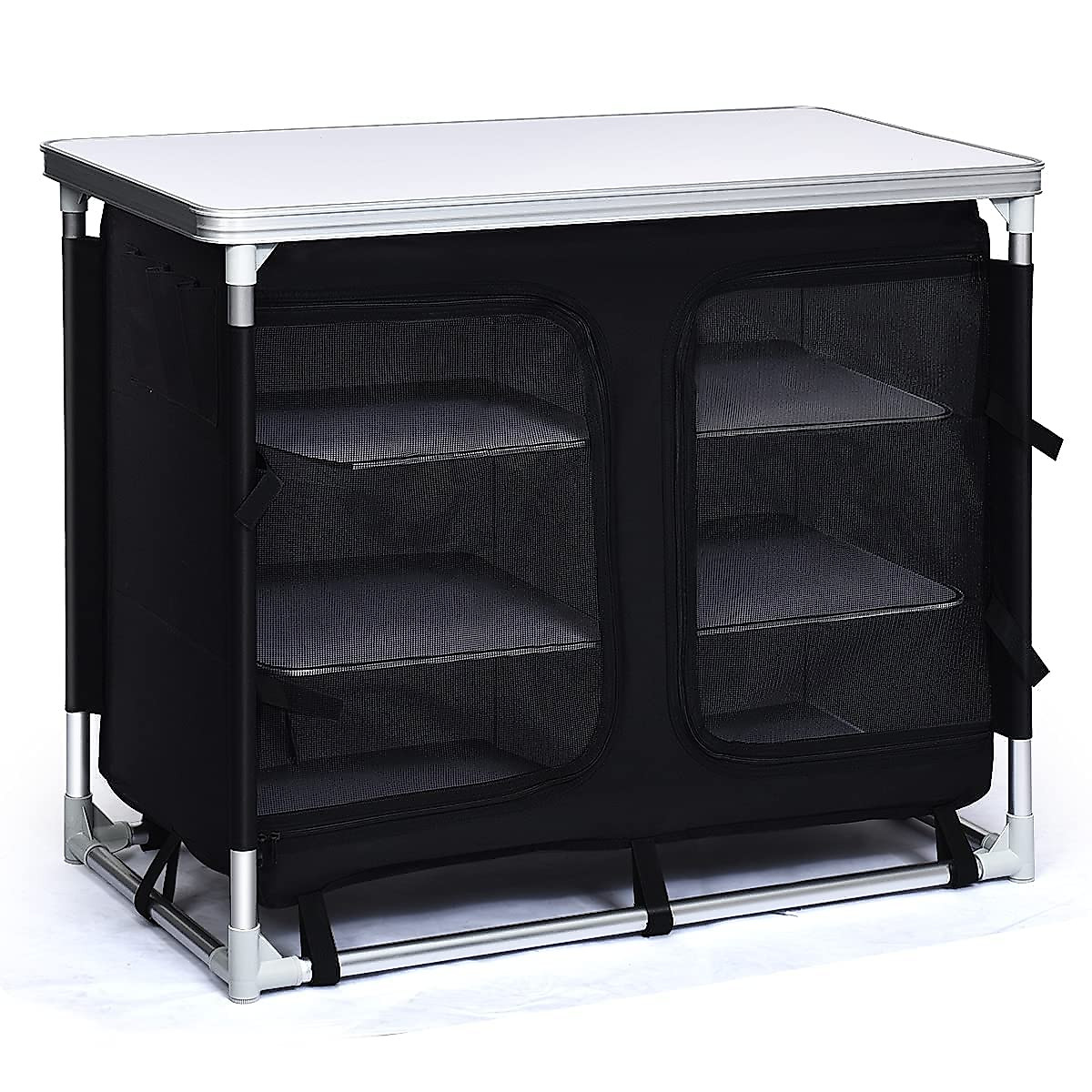 Giantex Camping Cook Table Kitchen Station with Storage Organizer and Carrying Bag, for BBQ Party Picnics Backyards and Tailgating, Portable Outdoor Aluminum Cooking BBQ Table (Black)