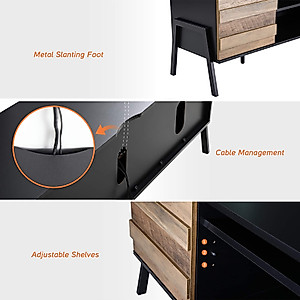 WAMPAT Mid-Century TV Stand for 100 Inch TV, Wood Entertainment Center for 85 90 95 inch TV Console Table with Open Storage for Living Room Bedroom,Black&Brown