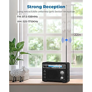 PRUNUS Portable Radio AM FM, Transistor Radio Battery Operated and Plug in Wall,Loud Speaker Support AUX in and Micphone in, Small Radios Portable AM FM J-136