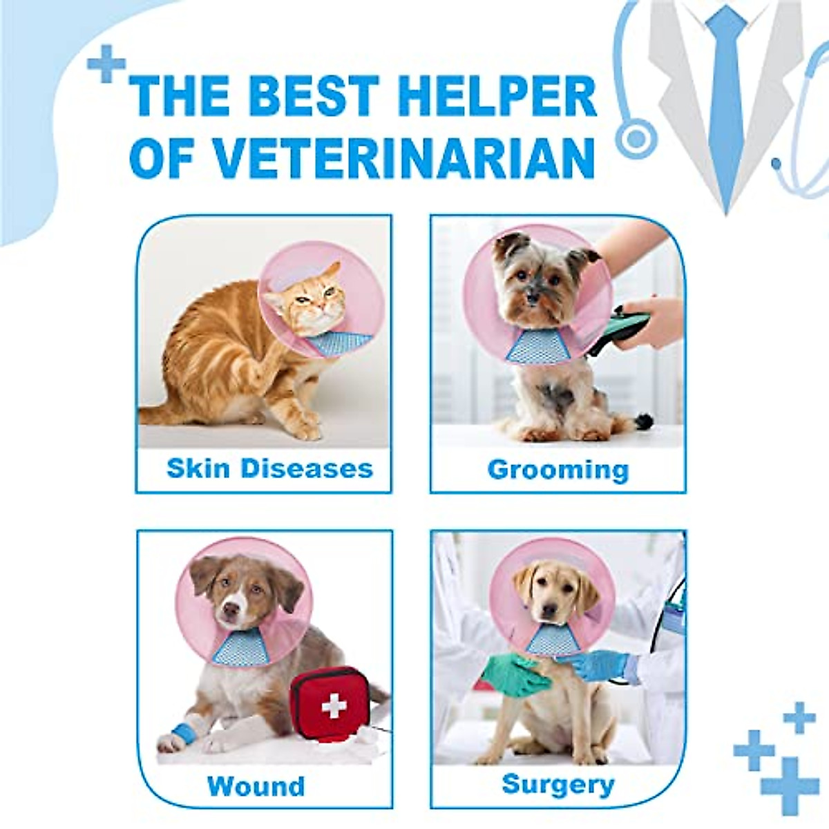 Supet Dog Cone Adjustable Pet Cone Pet Recovery Collar Comfy Pet Cone Collar Protective Collar for After Surgery Anti-Bite Lick Wound Healing Safety Practical Plastic E-Collar