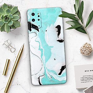 DesignSkinz Black and Teal Textured Marble | Protective Vinyl Decal Wrap Skin Cover Compatible with The Samsung Galaxy S10e (Full-Body, Screen Trim & Back Glass Skin)