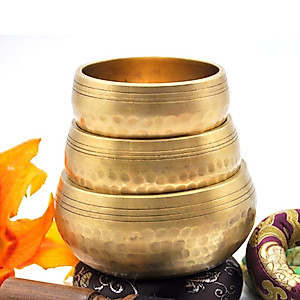Singing Bowl Nepal- Hand Beaten singing bowl set of 3- 3 Hand made singing bowl set-Singing bowl for Meditation and Healing-Chakra Healing singing bowl set