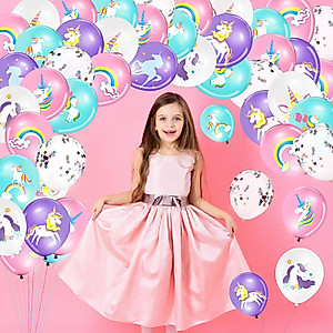 Tiamon 45 Pieces Unicorn Latex Balloons Unicorn Birthday Party Decorations Purple Pink Blue Confetti Balloons Supplies for Girls Unicorn Theme Birthday Baby Shower Wedding Party Balloons Garland Decor