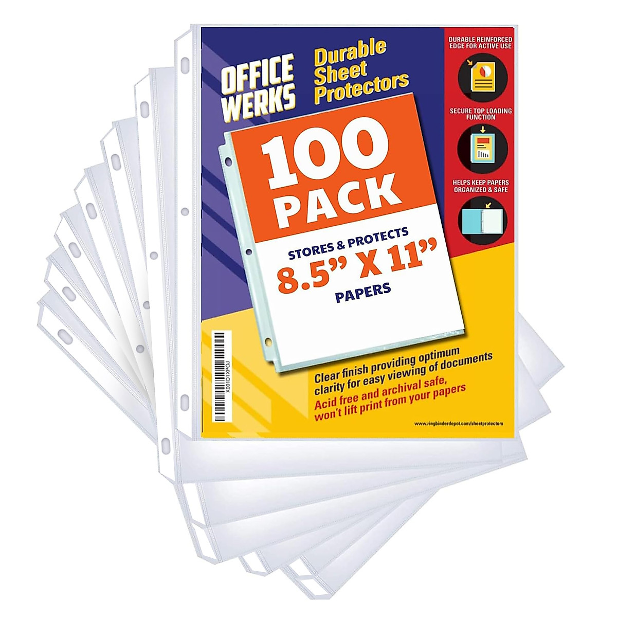 100 Clear Sheet Protectors, 8.5" x 11" Clear Page Protectors for 3 Ring Binder, Plastic Sheet Sleeves, Top Loading Paper Protector with Reinforced Holes, Archival Safe for Documents and Photos