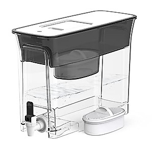 Waterdrop Slim Water Filter Dispenser, Large 35-Cup, 200-Gallon Long-Life, 5X Times Lifetime, Reduces Fluoride, Chlorine and More, BPA Free, Black (1 Filter Included)