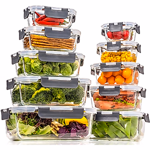 Glass Food Storage Containers with Lids Airtight，Glass Meal Prep Containers for Lunch Food Storage with Lids，Glass Food Container Set，Glass Lunch Box for Kitchen，BPA Free（20 Pieces）