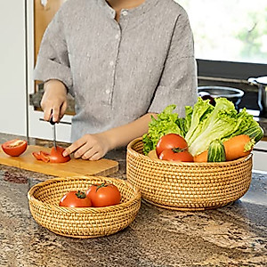 Rattan Basket for Storage Set 3 Small Bread Baskets for Serving Potatoes Onions Container Stackable Fruit Holder for Kitchen Countertop Organizing Bathroom