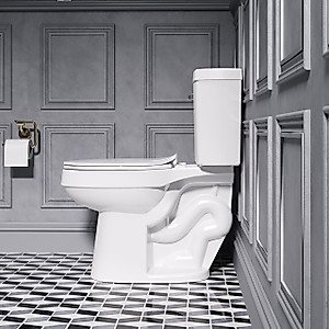 ELLAI Two Piece Elongated Toilets ADA Chair Comfort Height 16.5" Powerful Single Flush 1.28 GPF 12” Rough In with Side Trip Lever, White 28.3"x17.2“x31"