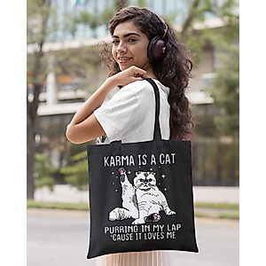 AUSVKAI Cute Tote Bag for Women, Totes Bag Gift-Karma is A Cat for Grocery Beach
