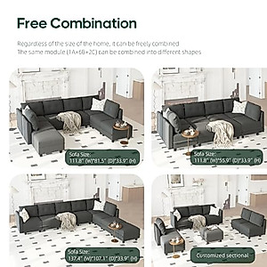 LLappuil Modular Sofa Sectional Sleeper Couch with Reversible Chaise, Oversized 8 Seater Storage Sectionals with Ottoman, Black