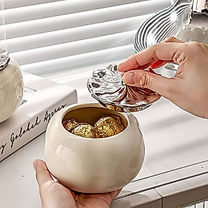 MLAFE Ceramic Jar With Lid, White Kitchen Countertop Pantry, Nordic Style Storage Jar For Snacks, Coffee Beans, Tea Leaves, Cereals, Etc. (L)