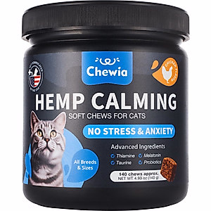 CHEWIA Cat Calming Treats - Hemp Calming Care for Cats - Cat Anxiety Relief - Storms, Travel, Grooming, Separation