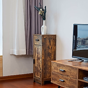 Tianlang Retro Industrial Storage Cabinet,Floor Cabinet with 1 Drawer and 1 Doors,Multifunctional Cabinet for Living Room,Kitchen,Bathroom,Easy to Place Stable Wood Frame，Retro Brown LJBC001F