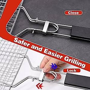 Grill Basket, 2 Pack Stainless Steel Fish Grill Rack, Portable BBQ Grilling Basket Outdoor Grill Accessories Barbecue Grilling Basket for Meat, Steak, Shrimp, Vegetables, Chops