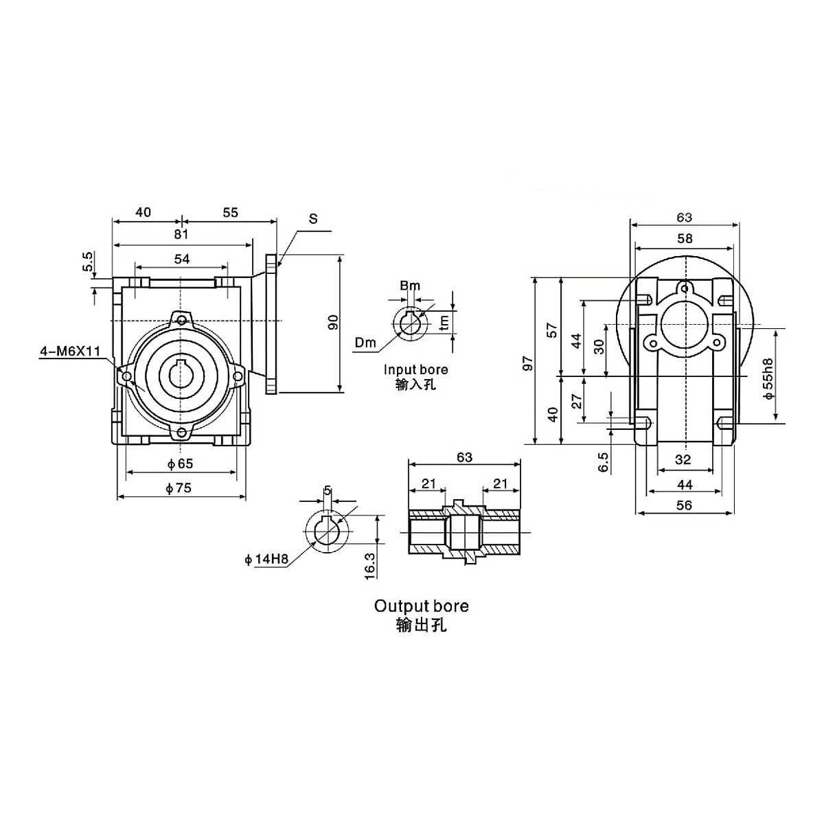 AZSSMUK NMRV030 Speed Reducer Gearbox Reduction Ratio 1:80 Square Flange 90CM*90CM with Mounting Screws