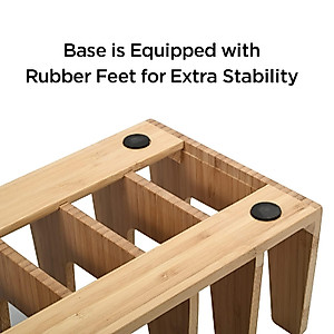 MobileVision Bamboo Pot Lid Holder Organizer for Storage in Cabinets or Kitchen Countertops, 6 Sections