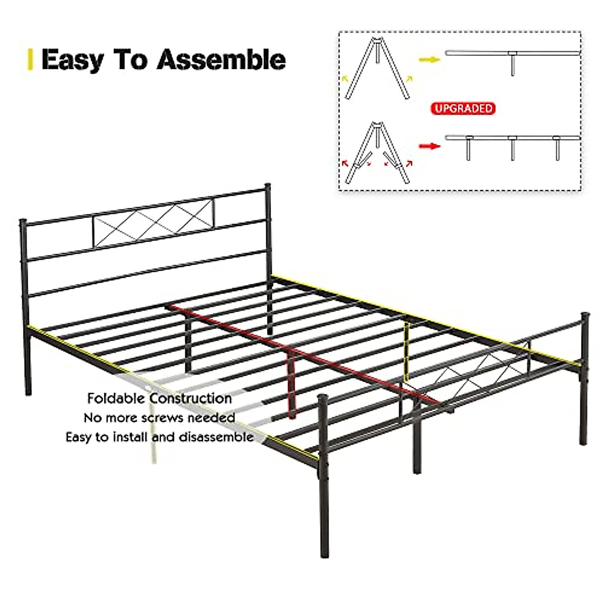 VECELO Metal Platform Bed Frame Mattress Foundation with Headboard & Footboard / Firm Support & Easy Set up Structure, Full, Black