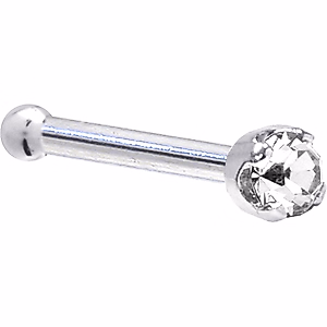 Solid 14k White Gold 2mm (0.030 cttw) Genuine Diamond Nose Stud Bone 18 Gauge 1/4"