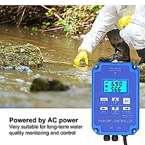 PH‑803W 2 in1 ORP Controller Continuous Monitor Meter Control Water Quality Tester -1999~1999mV 0.00~14.00PH Acidity Alkalinity Controller Water Quality Monitoring Tool(US