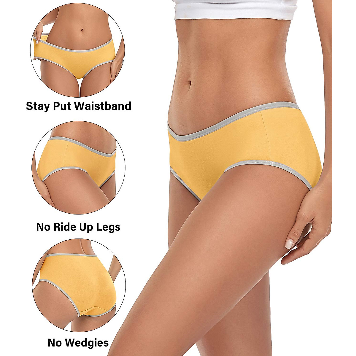 wirarpa Women's Cotton Underwear Mid Low Rise Full Briefs Breathable Ladies Regular Panties 5 Pack Multicolored Size 5