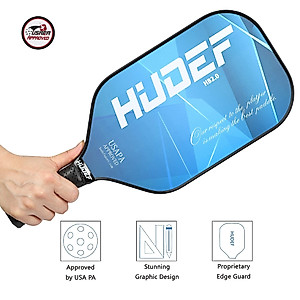 HUDEF HB 2.0 Purple+ Blue Pickleball Paddles, Lightweight Graphite Carbon Fiber Face Racquet Rackets Elongated Racket,Honeycomb Core,Cushion Comfort Grip USAPA Approved