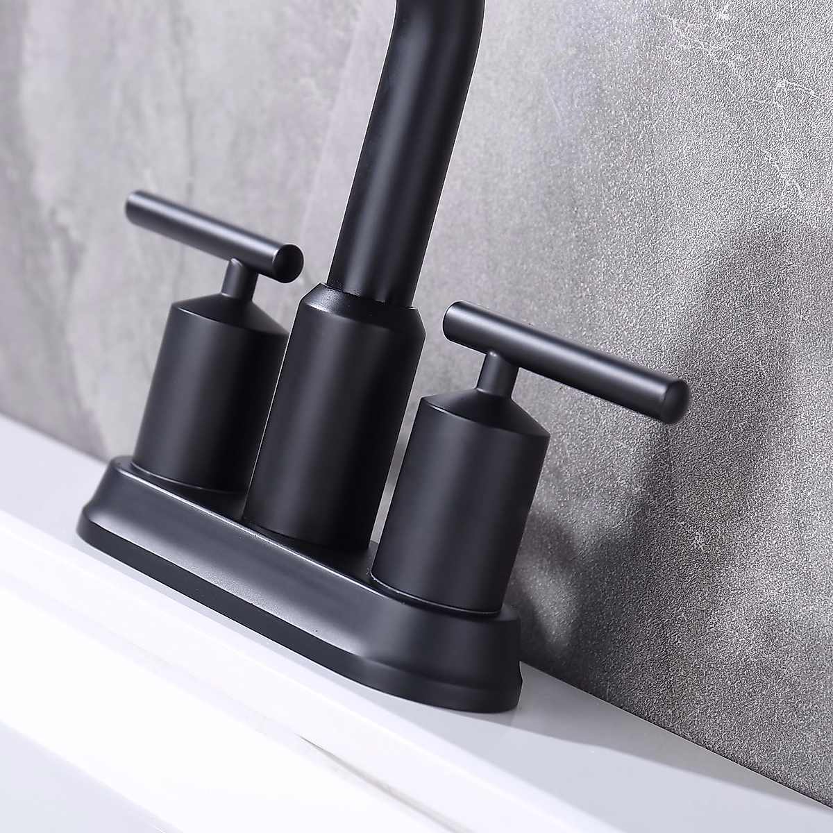 JAKARDA 4Inch 2 Handle Black Bathroom Faucet 3 Holes, Black Bathroom Sink Faucet with Pop up Drain Assembly and Water Supply Lines, Black