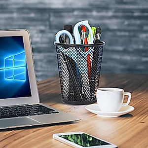 Mesh Pen Holder 4 Pcs for Desk Cute Black Pencil Holder for Desk Accessories and Organizer for Office Home and School Desks - Table Top Cute Desk Accessory