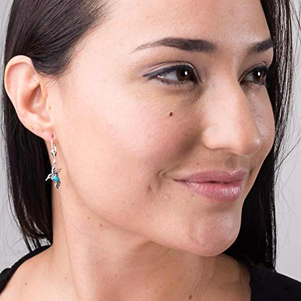 American West Jewelry Sterling Silver Women's Drop & Dangle Earrings Blue Turquoise Gemstone Hummingbird Design