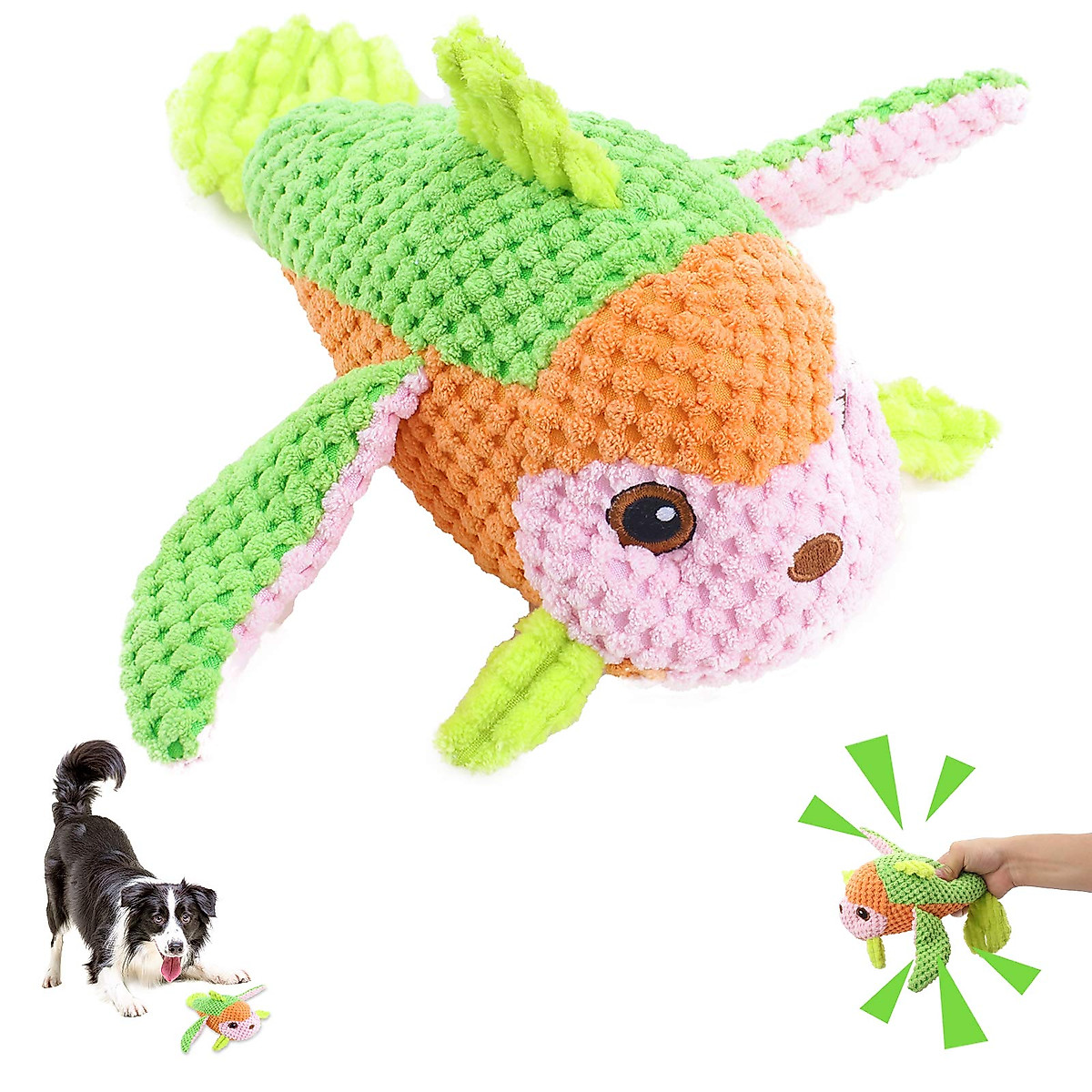 Cute Paws Cotton Plush Squeaky Dog Toys, Interactive Dog Chew Toys, Stuffed Puppy Chew Toys for Teeth Cleaning, Small,Middle,Large Dogs,Fish