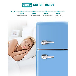 EUASOO FLS-80-Blue 3.5Cu.Ft Compact Refrigerator, Small Refrigerator with freezer, Retro Fridge with Dual Door, 7 Level Adjustable Thermostat for Garage, Dorm,Bedroom, Office