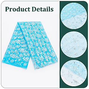 BENECREAT 1 Yard Snowflake Tulle Fabric, 63inch Blue Sheer Organza Fabric with Silver Foil Snowflake Print for Garment Accessorie, Veils Dress, Curtain Home Christmas Decorations
