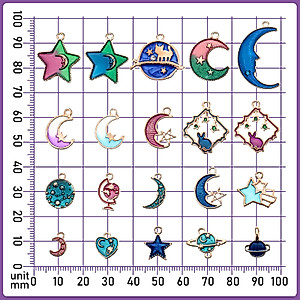 160 Pcs Bracelet Charms, Mixed Antique Sun Star Moon Charm Pendant Plated Celestial Charm for Jewelry Making (Silver, Gold, Blue, Purple)