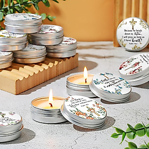 Threlaco 36 Set Bible Verse Scented Candle Tins with Lids Floral Christian Bible Gifts 1 oz Small Scripture Candle for Women Bridal Shower Birthday Wedding Party Favors, 6 Scents(Cross)