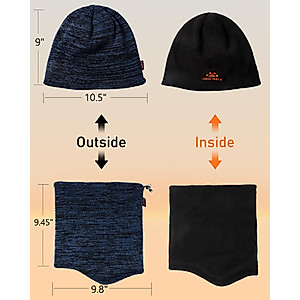 Winter Beanie Hat Scarf for Men Women Knit Thick Fleece Lined Warm Windproof Ski Skull Cap Neck Warmer Gaiter Face Scarf Set