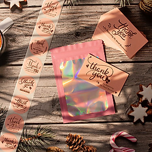 620PCS Thank You Cards Stickers and Bags, Pink Gold Foil Thank You for Supporting My Small Business Stickers and Cards Set with Resealable Packaging Bag for Envelope Seal Retail Business Owners