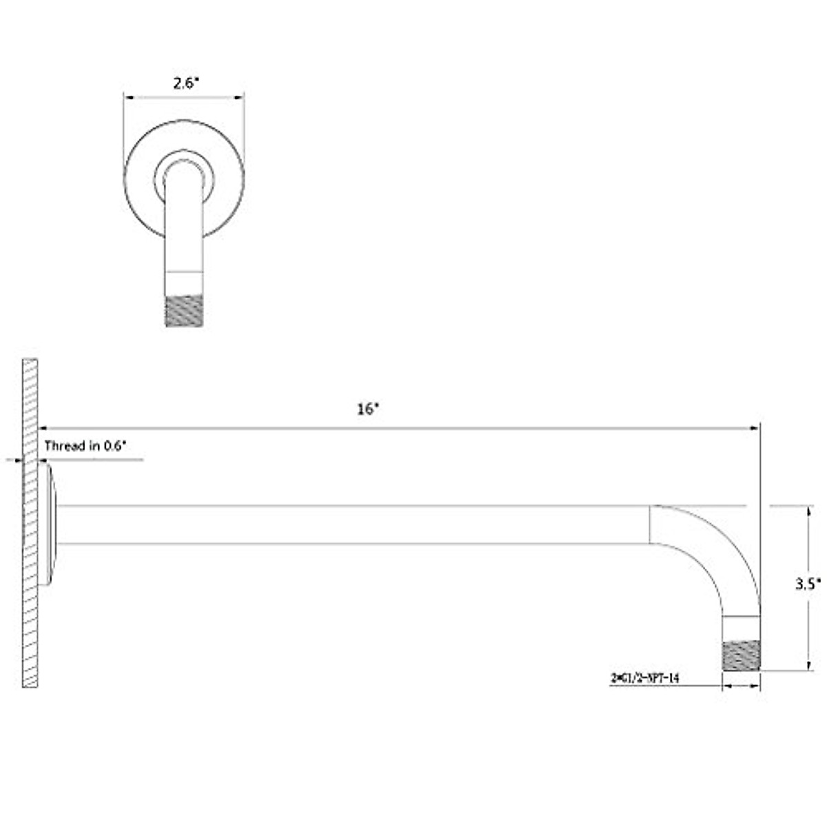 Purelux Shower Arm Extension Extra Long Water Outlet PJ1001 with Flange Made of Stainless Steel, Chrome finish 16 Inches