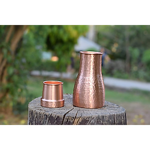 De Kulture Hammered Pure Copper Carafe Pitcher With Cap, Ideal Drinkware With Ayurveda and Yoga Benefits, 4 x 8 Inches (DH), 1 litre