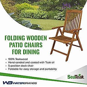 SeaTeak Avalon Multi-Position Folding Chair with Arms | Teak Folding Chair | Wooden Patio Chairs | Oiled Finish | 42" L x 23" W x 27" H
