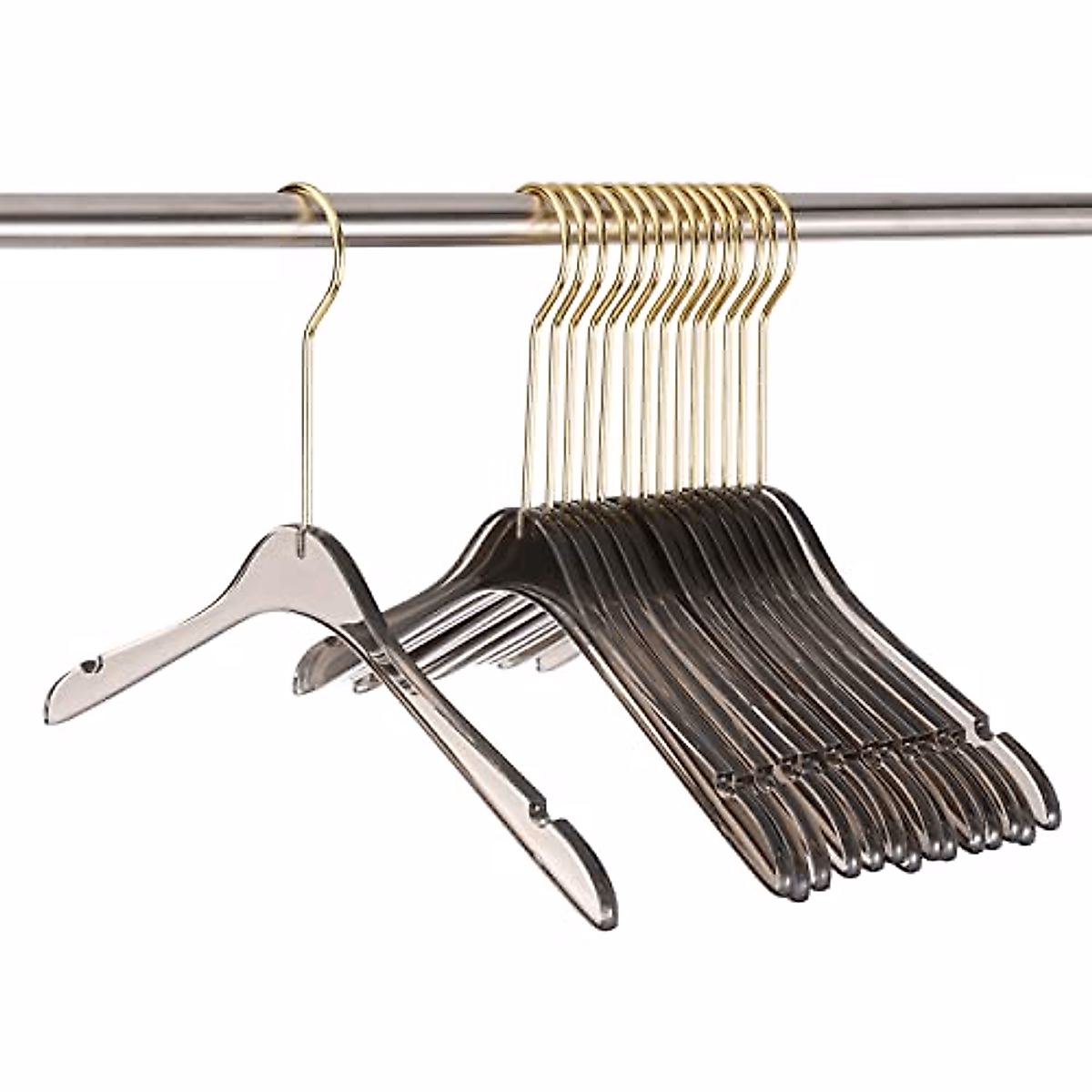 Dyna-Living Acrylic Hangers 15 Pack Stylish Clothes Hangers with Gold Hooks Non-Slip Coat Hangers for Closet, Wardrobe, Clothing Store(Round Head)
