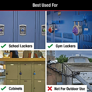 Master Lock Combination Locker Lock, Combination Padlock for Gym and School Lockers, Purple Dial Lock, 1514D