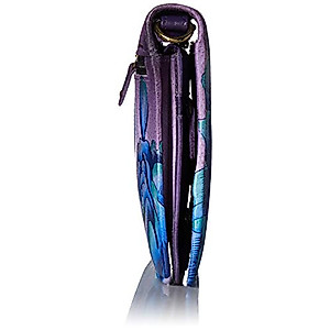 Anna by Anuschka Women's Hand-Painted Genuine Leather Flap Organizer Wallet - Precious Peony Eggplant