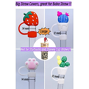 4PCS Straw Covers for Boba Straws, 12mm & 14mm Silicone Straw Tips for Wide straws Large straws Jumbo Straws Smoothie Straws Reusable Straws Glass Straw Silicone Straws