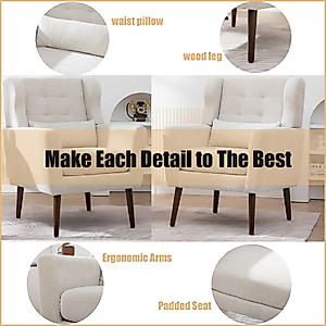 Lefosure Modern Accent Chairs,Upholstered Arm Chairs with Pillow,Mid Century Sofa Chairs with Chenille Fabric,Comfy Reading Chair for Living Room,Bedroom (Beige, Set of 2)