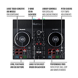 Numark Party Mix Live - DJ Controller with Built in Speakers, Party Lights and DJ Mixer, Complete Dj Set with Mixer and Audio Interface + Serato DJ Lite