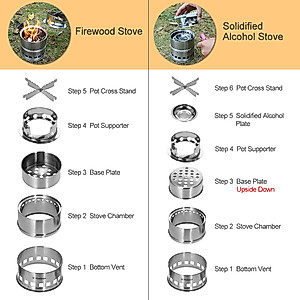 TOM SHOO Camping Stove Camp Wood Stove Portable Foldable Stainless Steel Burning Backpacking Stove for Outdoor Hiking Picnic BBQ