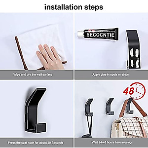 CFGROW Heavy Duty Adhesive Hook, 6 Packs Black, Coat Robe Clothes Bath Towel Hooks Wall Mounted with Strong Glue Hold 22 lbs for Home Bathroom Kitchen Modern Hotel Style, Free-Drill Ceiling Holders
