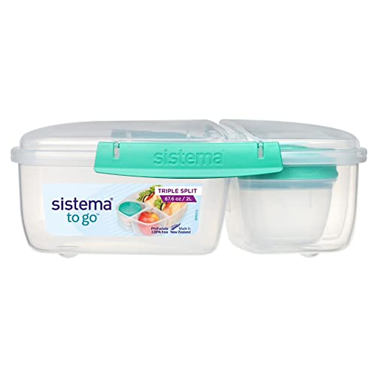Sistema to Go Triple Split Lunch Box with Yoghurt Pot, 2L - Assorted Colour
