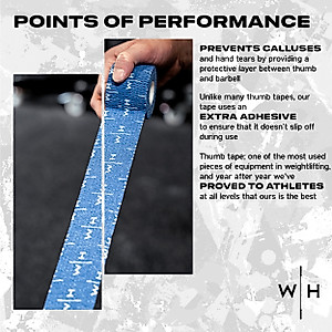 Weightlifting House Weight Lifting Thumb Tape: Athletic Grip Tape, Finger Extra Adhesive Tape for Workout - Body Tape, Sports Tape Perfect for Weightlifting - Sports Tape, Athletic - 7m/23ft (Blue)