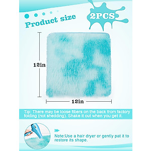 School Locker Rugs, Tie-dye 12 Inch Square Locker Decorations for Girls, Fluffy Faux Fur Area Carpet with Anti-Slip Layer for Middle School Locker Decor Aesthetic Nail Photography (Lake Blue, 2 Pcs)