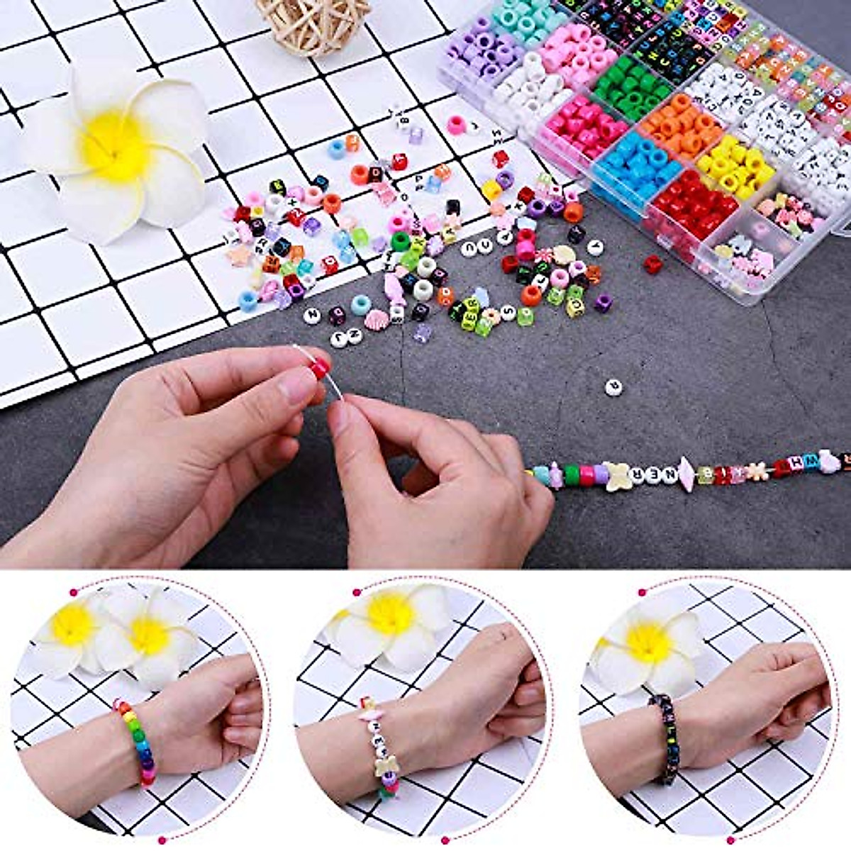 Bead Bracelet Making Kit, Shynek Bead Friendship Bracelets Kit with Pony Beads Letter Beads Charm Beads and Elastic String for Bracelet and Jewelry Making